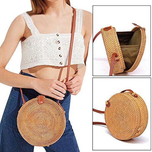 Handwoven Round Rattan Bag Purse for Women, Tote Basket Circle Boho Bag Bali