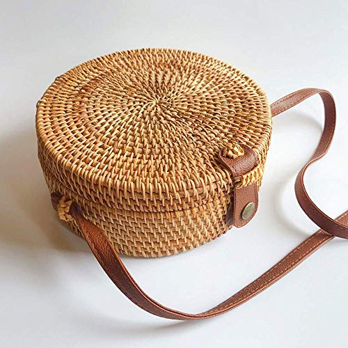 Handwoven Round Rattan Bag Purse for Women, Tote Basket Circle Boho Bag Bali