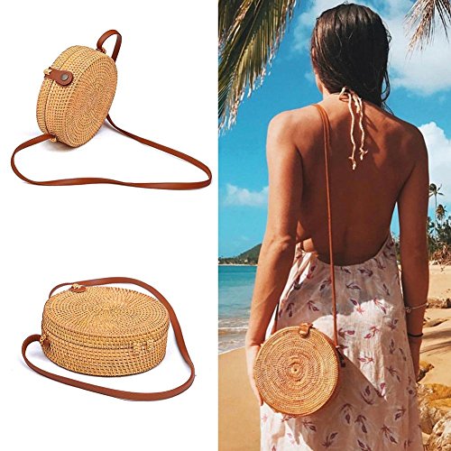 Handwoven Round Rattan Bag Purse for Women, Tote Basket Circle Boho Bag Bali