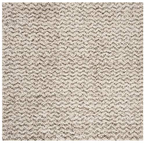 SAFAVIEH Hudson Shag Collection 7' Square Ivory/Grey SGH330A Chevron Non-Shedding Living Room Bedroom Dining Room Entryway Plush 2-inch Thick Area Rug