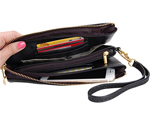 Humble Chic Vegan Leather Wristlet Wallets for Women, Phone Clutch or Small Purse Crossbody Bag, Includes Adjustable Shoulder and Wrist Straps, Black