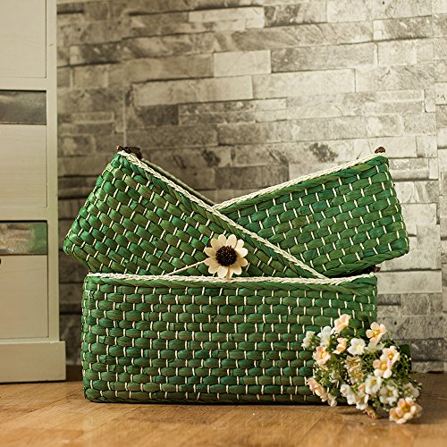 Baskets Woven Maize Storage Bins Set of 3,Kingwillow. (Green,Rectangular)