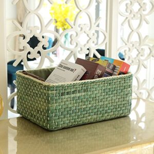 Baskets Woven Maize Storage Bins Set of 3,Kingwillow. (Green,Rectangular)