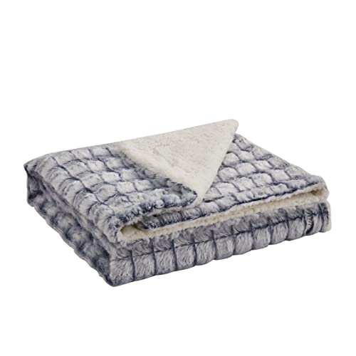 Hotel Suite Micromink/Sherpa Reversible 50 x 60 in Navy Color Throw, Navy