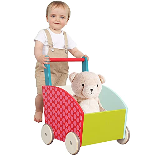 labebe - Baby Walker for Girl&Goy, 4 Wheels Walker Toy, Push/Pull Wagon Cart for Kid, Baby Learning Walker, Toddler Push Toy for 1-3 Years Old, Outdoor Activity Walker Infant, Wooden Child Wagon Green