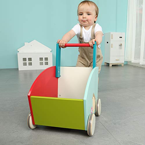 labebe - Baby Walker for Girl&Goy, 4 Wheels Walker Toy, Push/Pull Wagon Cart for Kid, Baby Learning Walker, Toddler Push Toy for 1-3 Years Old, Outdoor Activity Walker Infant, Wooden Child Wagon Green