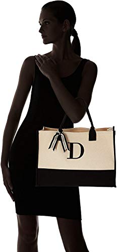 Mud Pie Classic Black and White Initial Canvas Tote Bags (A), 100% Cotton, 17" x 19" x 2"