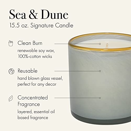 LAFCO New York Signature Candle, Sea & Dune - 15.5 oz - 90-Hour Burn Time - Reusable, Hand Blown Glass Vessel - Made in The USA