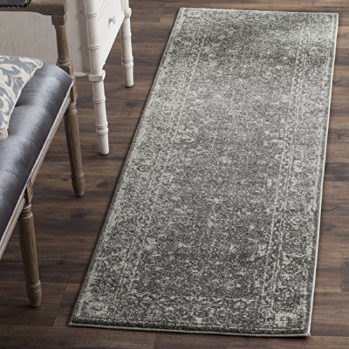 SAFAVIEH Evoke Collection 2'2" x 5' Grey/Ivory EVK270S Shabby Chic Distressed Non-Shedding Living Room Bedroom Area Rug