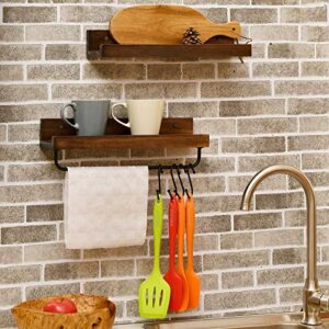 WELLAND Dayton Floating Shelves Set of 2 Wood Picture Ledge Wall Mounted Storage Shelf with Hooks for Kitchen, Bathroom