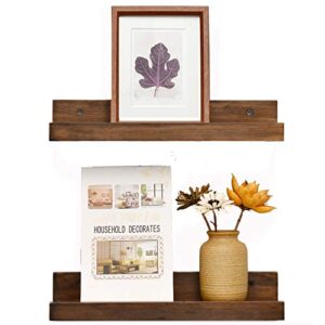 WELLAND Dayton Floating Shelves Set of 2 Wood Picture Ledge Wall Mounted Storage Shelf with Hooks for Kitchen, Bathroom