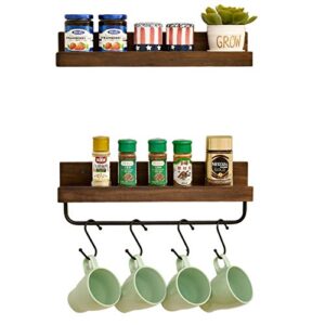 WELLAND Dayton Floating Shelves Set of 2 Wood Picture Ledge Wall Mounted Storage Shelf with Hooks for Kitchen, Bathroom