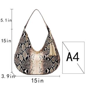 YAOSEN Women Snakeskin Pattern Hobo Bag Large Handbag Shoulder Tote Bag (Khaki)