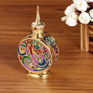 Vintage 18ml Empty Refillable Egyptian Style Enameled Metal and Glass Perfume Bottle