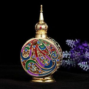 Vintage 18ml Empty Refillable Egyptian Style Enameled Metal and Glass Perfume Bottle