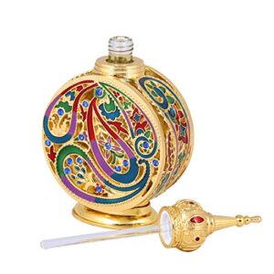 Vintage 18ml Empty Refillable Egyptian Style Enameled Metal and Glass Perfume Bottle