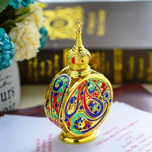 Vintage 18ml Empty Refillable Egyptian Style Enameled Metal and Glass Perfume Bottle