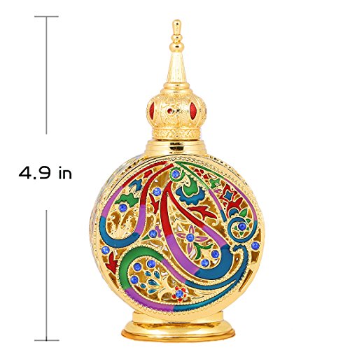 Vintage 18ml Empty Refillable Egyptian Style Enameled Metal and Glass Perfume Bottle