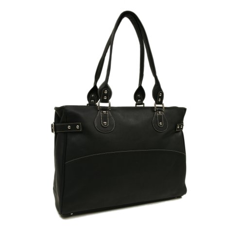 Piel Leather Large Ladies Side Strap Tote, Black, One Size