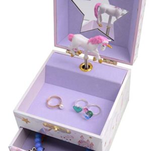 Jewelkeeper Girl's Musical Jewelry Storage Box with Spinning Unicorn & Pullout Drawer, Glitter Rainbow and Stars Design, The Unicorn Tune - Ideal Gift for Girls