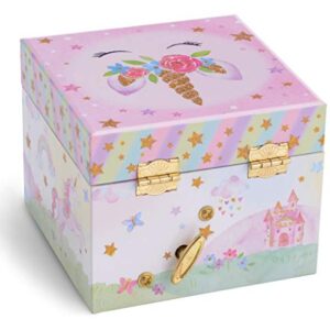 Jewelkeeper Girl's Musical Jewelry Storage Box with Spinning Unicorn & Pullout Drawer, Glitter Rainbow and Stars Design, The Unicorn Tune - Ideal Gift for Girls