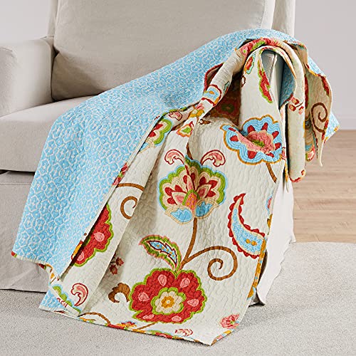 Levtex Home Ashbury Quilted Throw Ivory, Coral, Beige, Teal, Multi