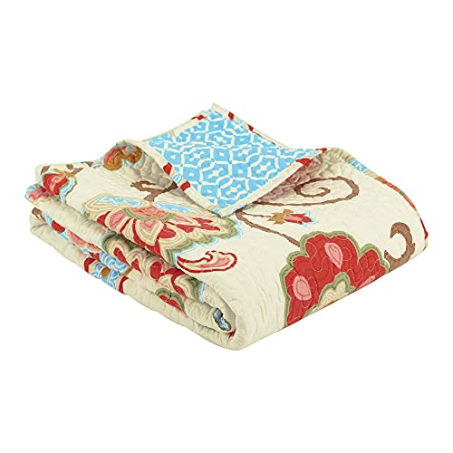 Levtex Home Ashbury Quilted Throw Ivory, Coral, Beige, Teal, Multi