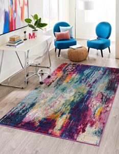 unique loom chromatic collection modern colorful & vibrant abstract area rug for any home décor, 5 ft x 8 ft, multi/light blue