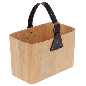 mDesign Rectangle Basket Tote Bin Organizer with Attached Handle for Magazines, Blankets, Throws - Portable - Natural