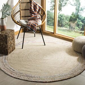 safavieh cape cod collection 5′ round ivory / light beige cap207b handmade braided jute area rug