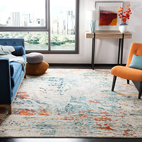 SAFAVIEH Madison Collection 9' x 12' Cream Orange MAD478B Modern Abstract Non-Shedding Living Room Bedroom Dining Home Office Area Rug