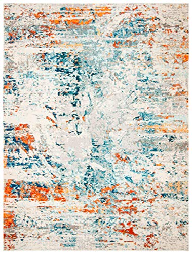 SAFAVIEH Madison Collection 9' x 12' Cream Orange MAD478B Modern Abstract Non-Shedding Living Room Bedroom Dining Home Office Area Rug