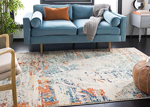 SAFAVIEH Madison Collection 9' x 12' Cream Orange MAD478B Modern Abstract Non-Shedding Living Room Bedroom Dining Home Office Area Rug