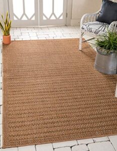 unique loom outdoor border collection transitional indoor & outdoor casual striped tonal border area rug (6′ 0 x 9′ 0 rectangular, light brown/ olive)