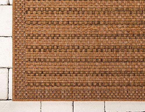 Unique Loom Outdoor Border Collection Transitional Indoor & Outdoor Casual Striped Tonal Border Area Rug (6' 0 x 9' 0 Rectangular, Light Brown/ Olive)