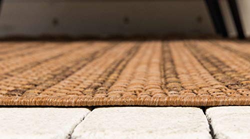 Unique Loom Outdoor Border Collection Transitional Indoor & Outdoor Casual Striped Tonal Border Area Rug (6' 0 x 9' 0 Rectangular, Light Brown/ Olive)