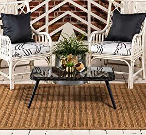 Unique Loom Outdoor Border Collection Transitional Indoor & Outdoor Casual Striped Tonal Border Area Rug (6' 0 x 9' 0 Rectangular, Light Brown/ Olive)