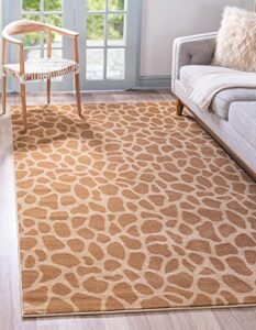 unique loom wildlife collection animal inspired with giraffe print design area rug, 3 ft 3 in x 5 ft 3 in, yellow/light brown