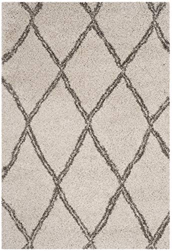 SAFAVIEH Hudson Shag Collection 5'1" x 7'6" Ivory/Grey SGH329A Moroccan Trellis Non-Shedding Living Room Bedroom Dining Room Entryway Plush 2-inch Thick Area Rug