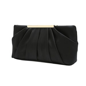 charming tailor clutch evening bag elegant pleated satin formal handbag simple classy purse for women (black)