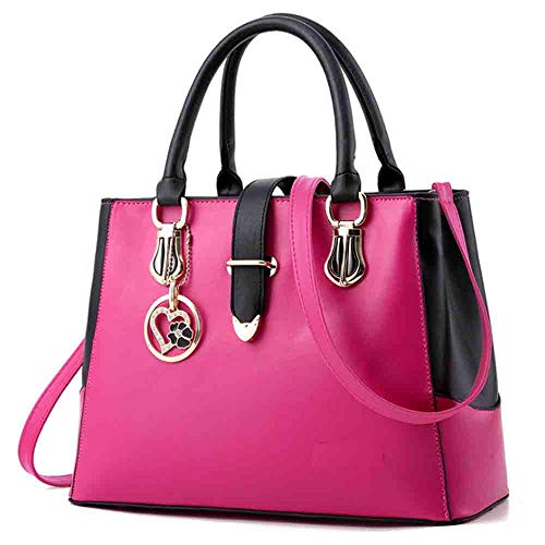 Rullar Women Handbag and Purse Stitching Shoulder Top-handle Bag Tote with Heart-shaped Pendant Rose