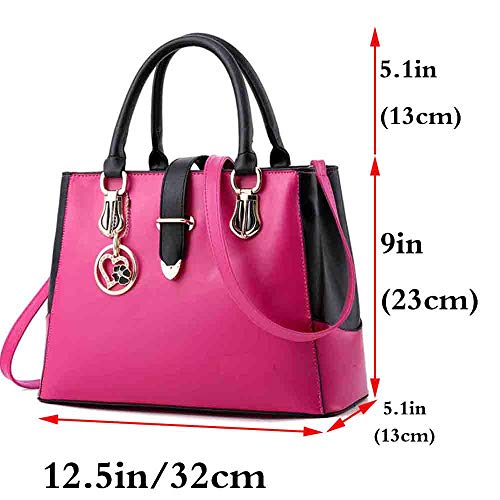 Rullar Women Handbag and Purse Stitching Shoulder Top-handle Bag Tote with Heart-shaped Pendant Rose