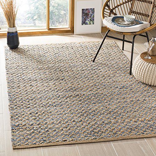 SAFAVIEH Cape Cod Collection 5' x 8' Blue / Natural CAP305M Handmade Coastal Braided Jute Area Rug