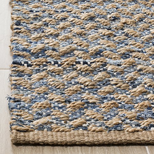 SAFAVIEH Cape Cod Collection 5' x 8' Blue / Natural CAP305M Handmade Coastal Braided Jute Area Rug