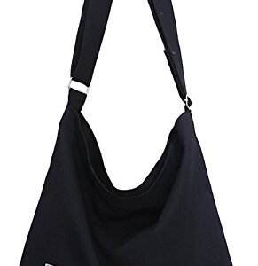 Covelin Women's Retro Large Size Canvas Shoulder Bag Hobo Crossbody Handbag Casual Tote Black