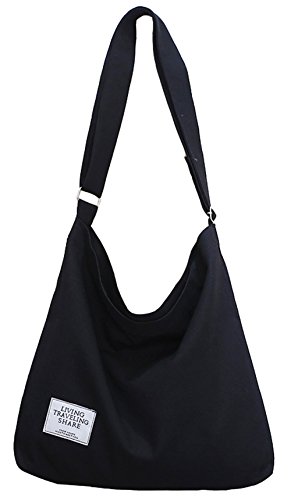 Covelin Women's Retro Large Size Canvas Shoulder Bag Hobo Crossbody Handbag Casual Tote Black