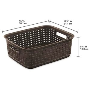 Sterilite Decorative Wicker-Style Weave Basket, Espresso | 12726P06 (12 Pack)