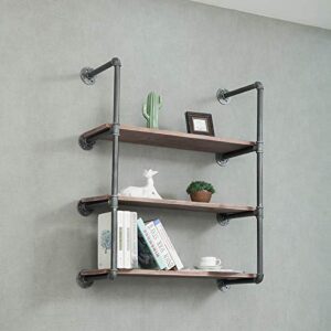 fodue industrial wall mount iron pipe shelf shelves shelving bracket vintage retro black diy open bookshelf diy storage office room kitchen (3 tier)