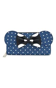 loungefly x disney minnie mouse denim polka dot zip-around wallet