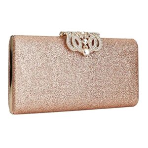 women evening clutch bag leather sparkling designer handbag purse for wedding party (rose gold)